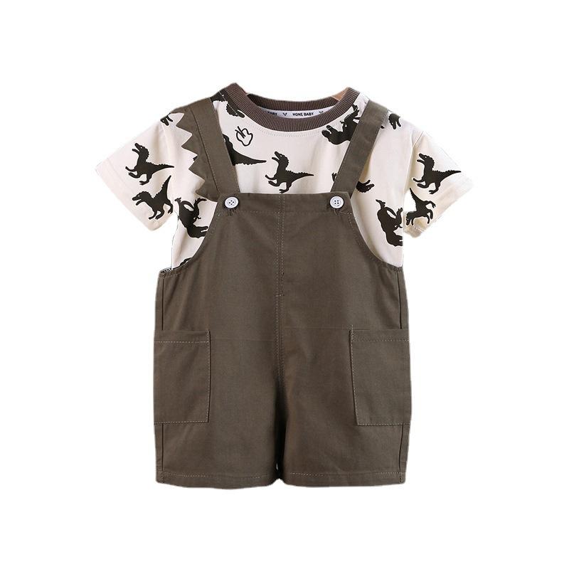 y325 – Boys Short Sleeve Dinosaur Overalls Suit – Young Baby